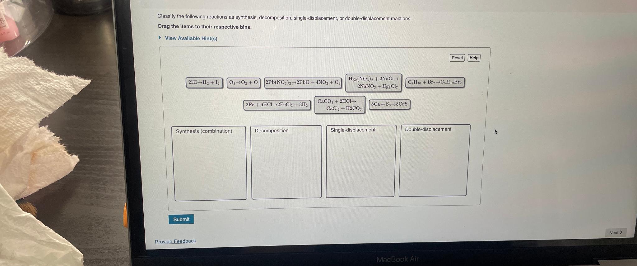 Solved Classify the following reactions as synthesis, | Chegg.com