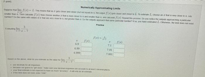 Solved Numerically Approximating Limits Practice Evahising | Chegg.com