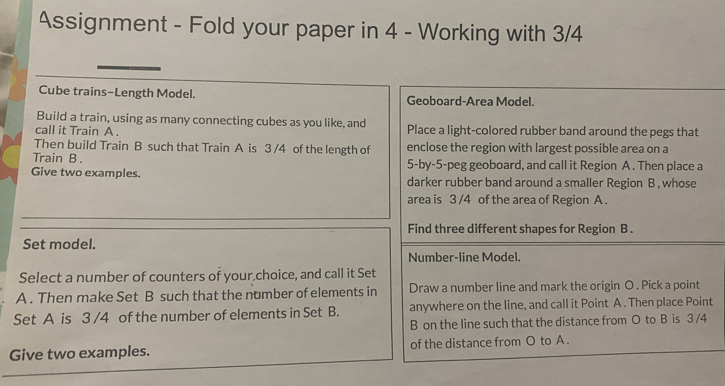 Solved Assignment - ﻿Fold your paper in 4 - ﻿Working with | Chegg.com