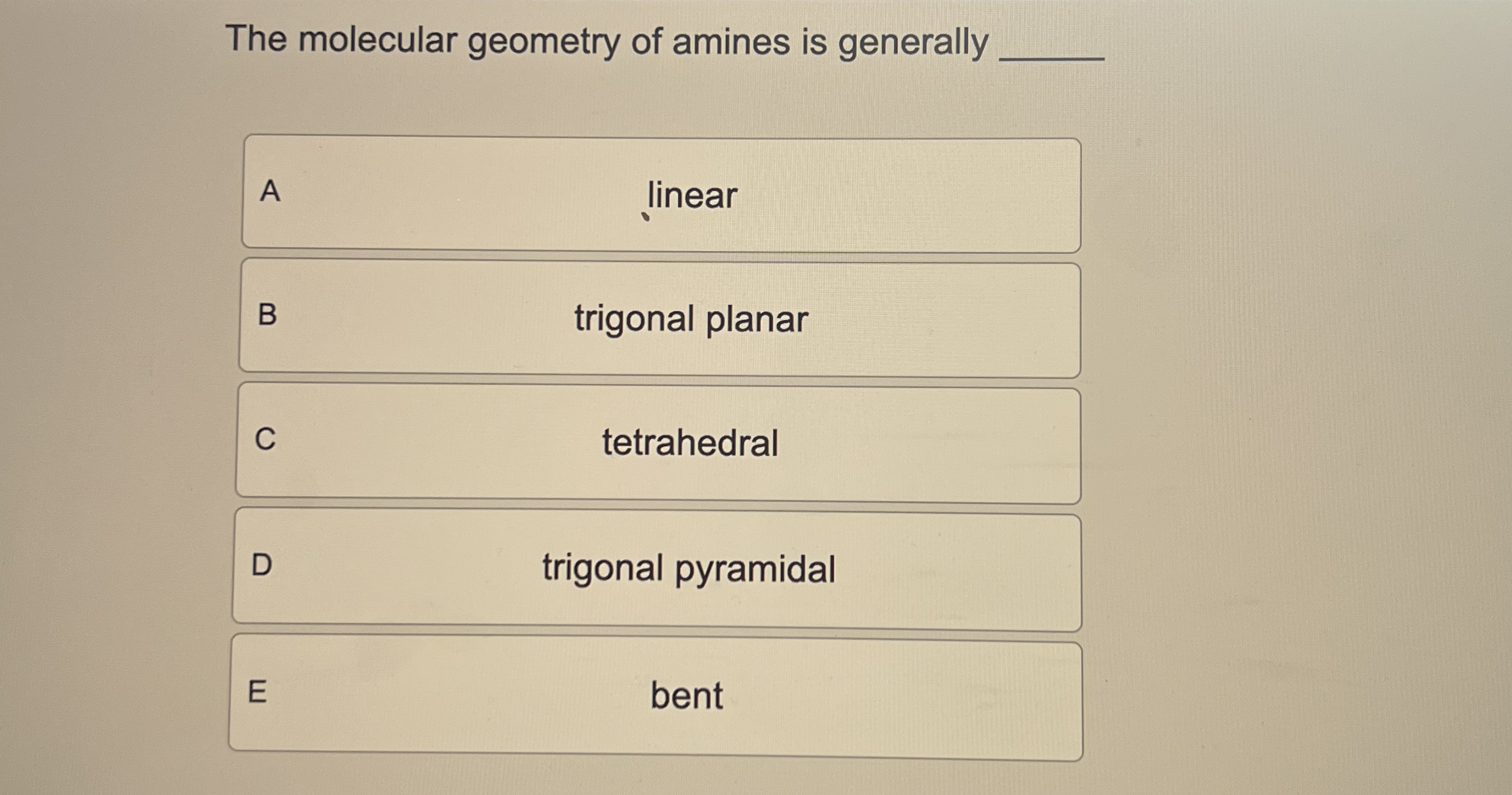 Solved The molecular geometry of amines is | Chegg.com