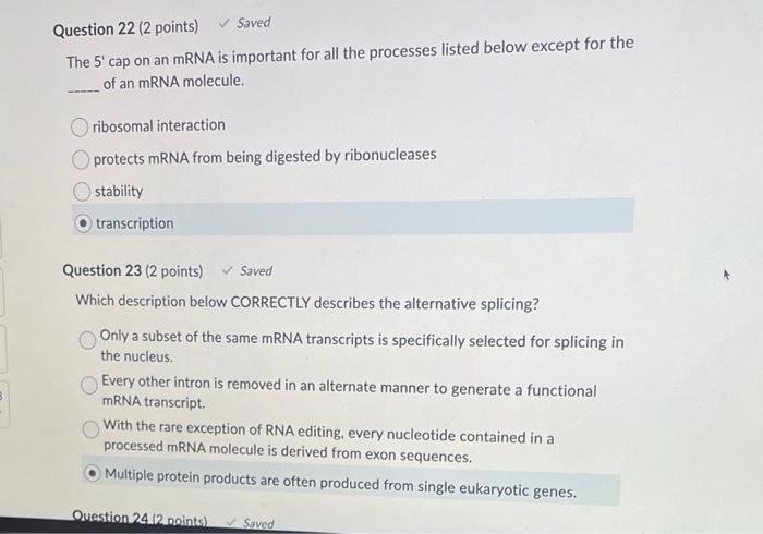 Solved The 5′ cap on an mRNA is important for all the | Chegg.com