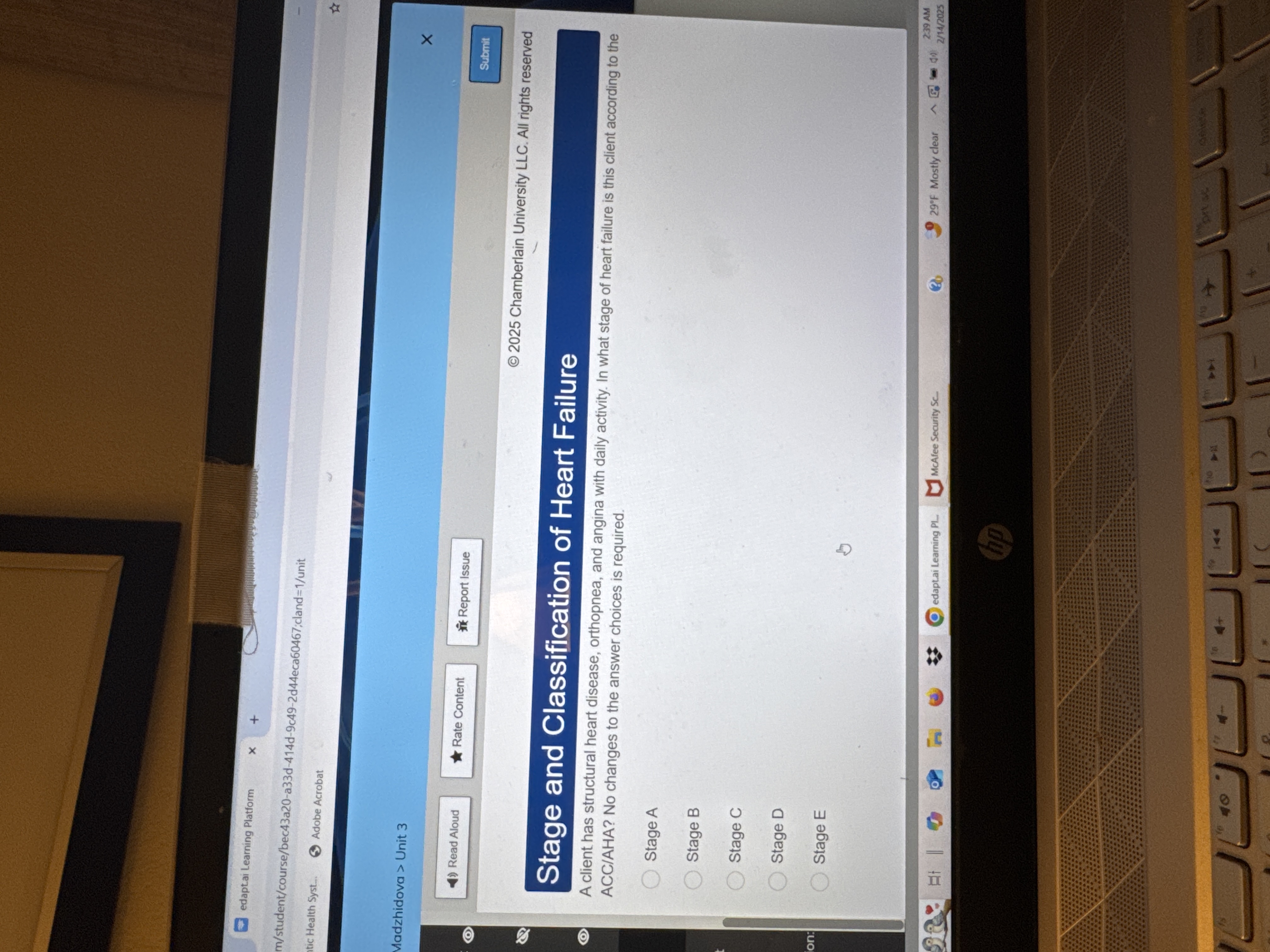 Solved Stage and Classification of Heart FailureA client has | Chegg.com