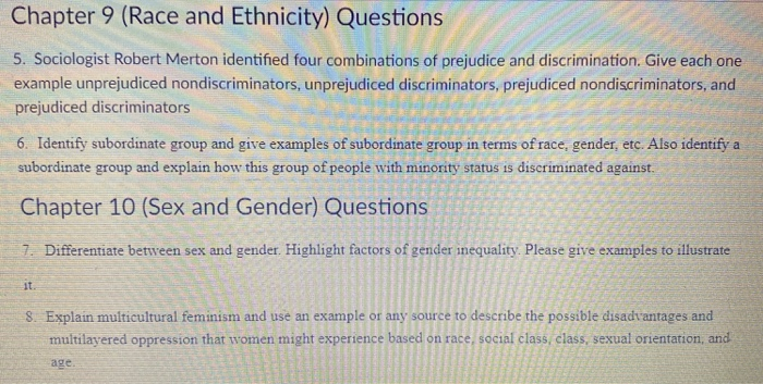 Chapter 9 (Race and Ethnicity) Questions 5. | Chegg.com