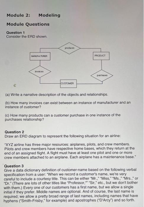 Solved Module 2: Modeling Module Questions Question 1 | Chegg.com