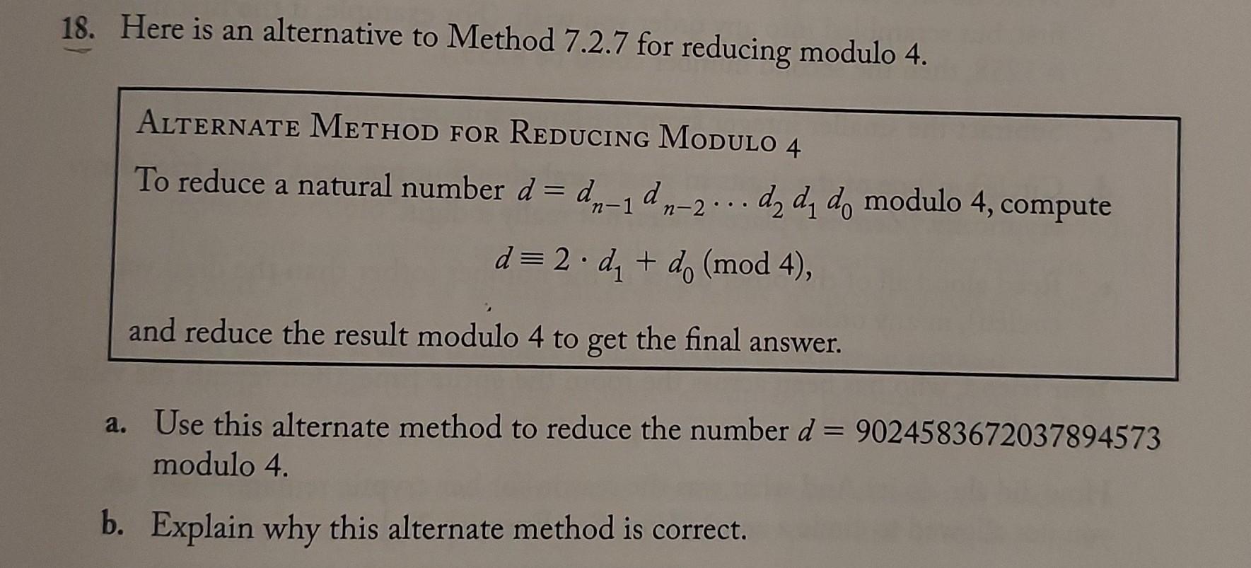 Solved 18. Here is an alternative to Method 7.2.7 for | Chegg.com
