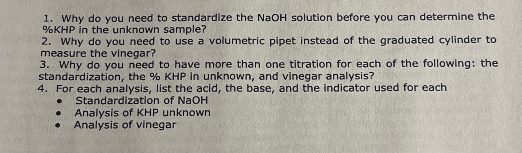 Solved Why do you need to standardize the NaOH solution | Chegg.com