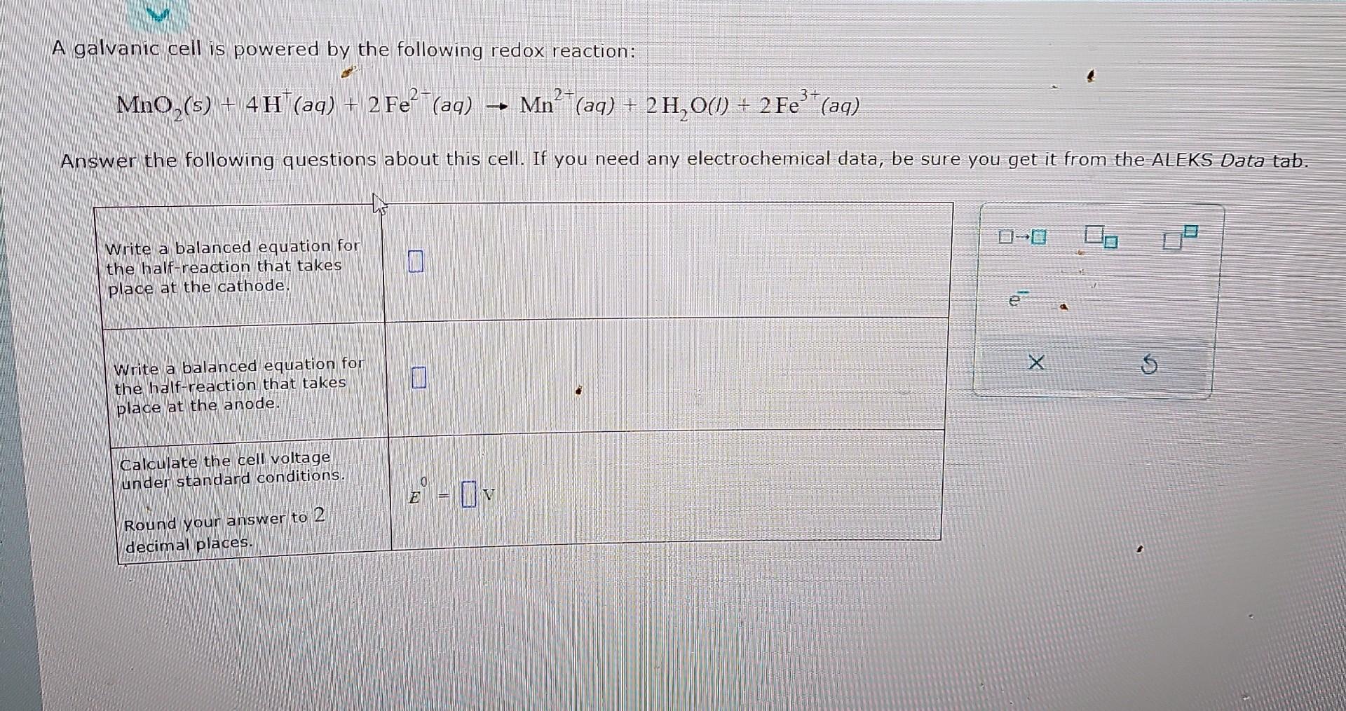 Solved MnO2( s)+4H+(aq)+2Fe2+(aq)→Mn2+(aq)+2H2O(l)+2Fe3+(aq) | Chegg.com