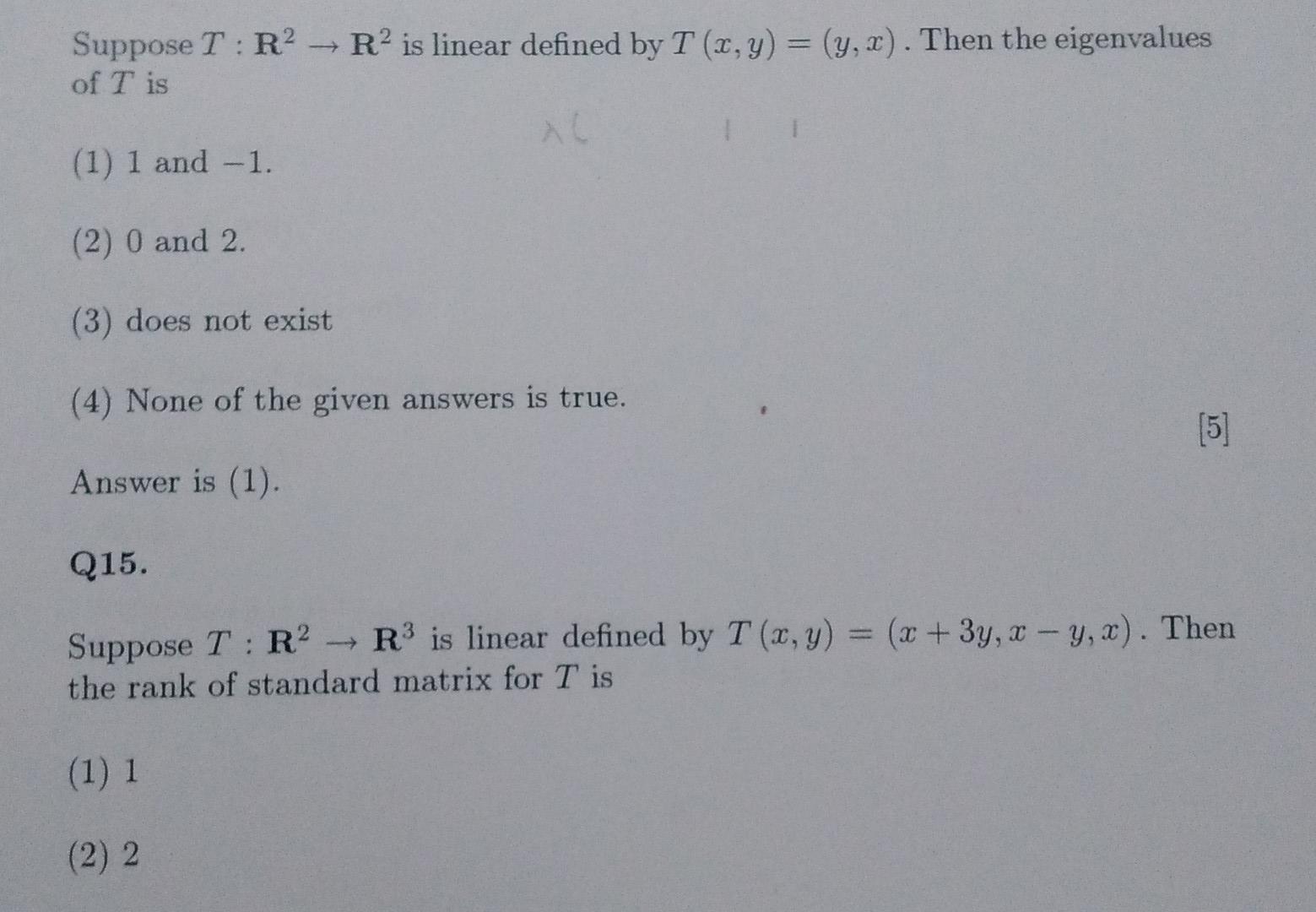 Solved Suppose T:R2→R2 is linear defined by T(x,y)=(y,x). | Chegg.com
