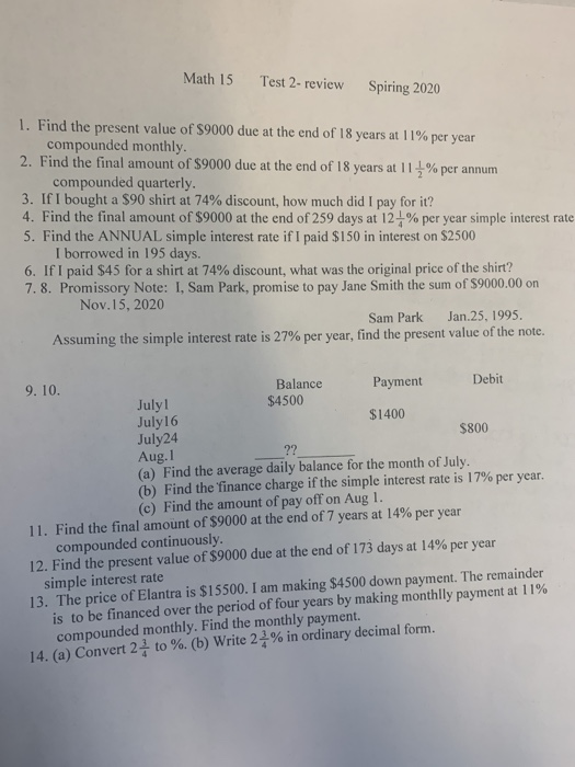 Solved Math 15 Test 2- review Spiring 2020 1. Find the | Chegg.com