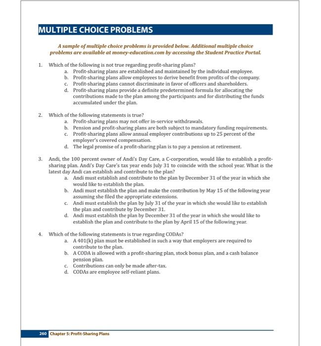 A sample of multiple choice problems is provided | Chegg.com
