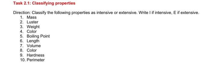 Solved Task 2.1: Classifying properties Direction: Classify | Chegg.com