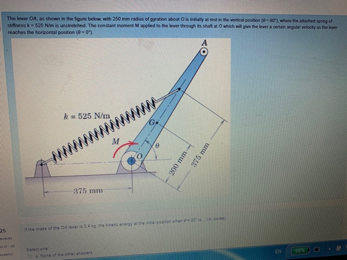 Solved The lever OA, as shown in the figure below, with 250 | Chegg.com