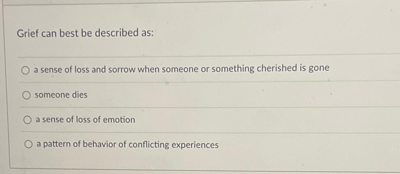 Solved Grief can best be described as:a sense of loss and | Chegg.com