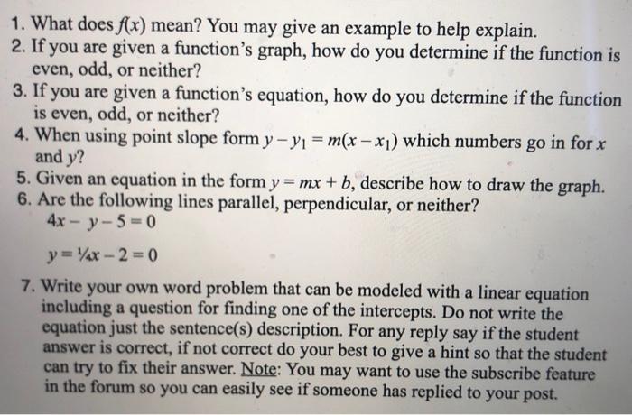 Solved 1. What does f(x) mean? You may give an example to | Chegg.com