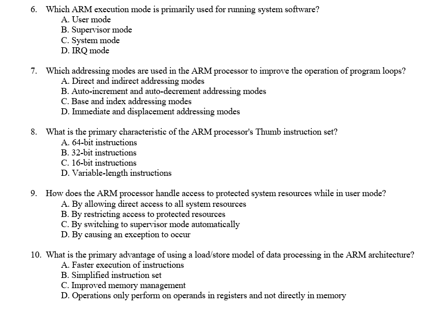 Solved Which ARM execution mode is primarily used for | Chegg.com