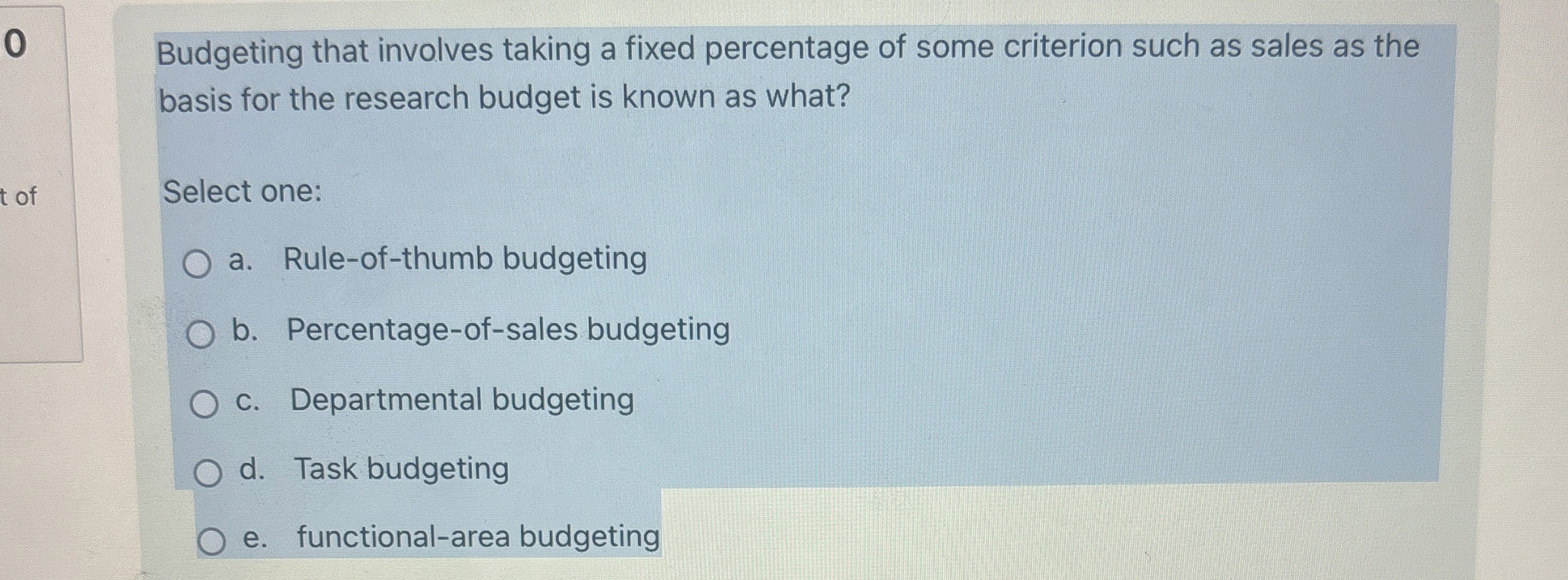 Solved 0Budgeting that involves taking a fixed percentage of | Chegg.com