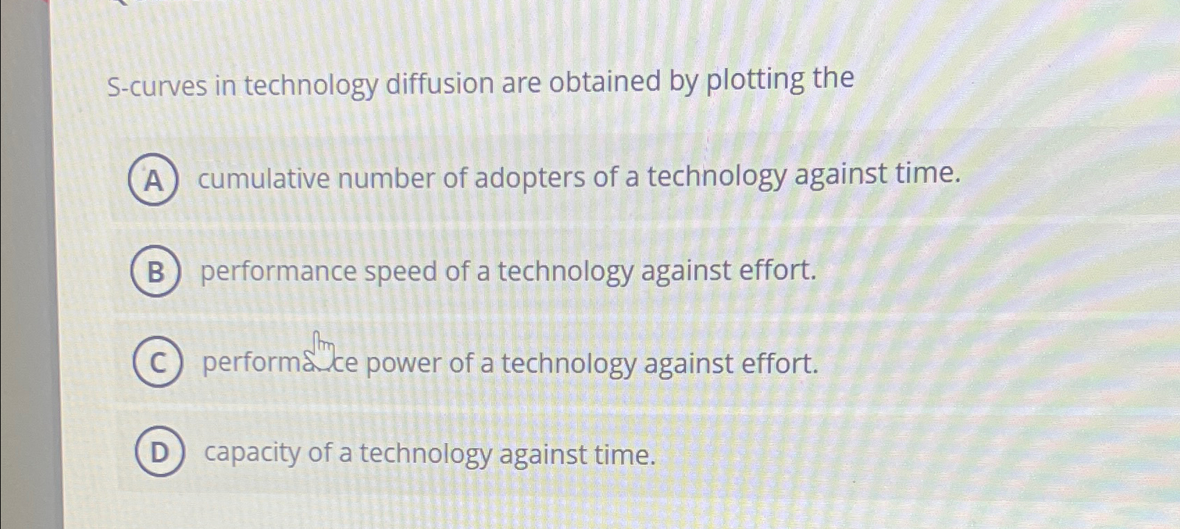 Solved S-curves in technology diffusion are obtained by | Chegg.com