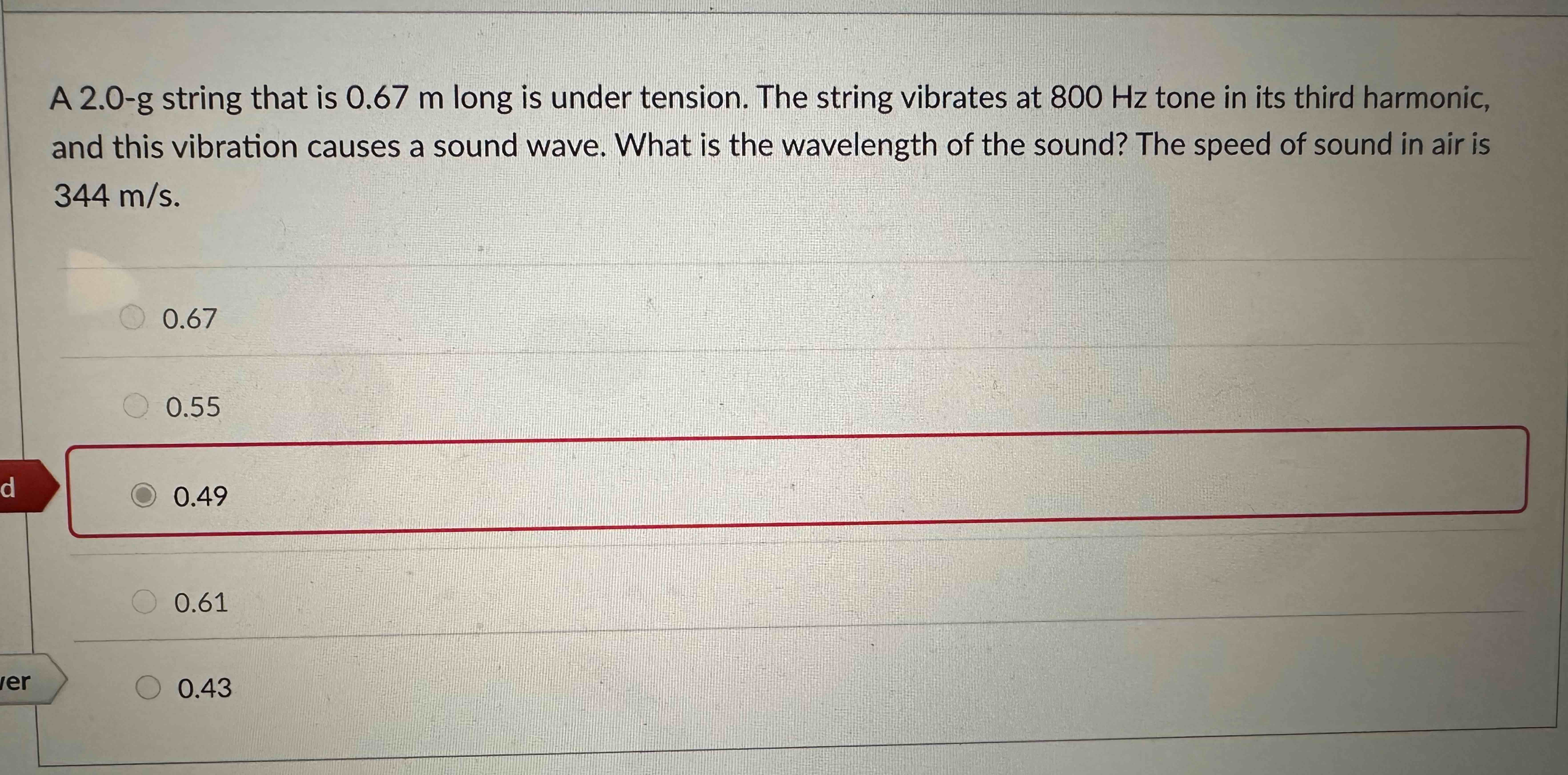 Solved A 2.0-g string that is 0.67 ﻿m long is under tension. | Chegg.com