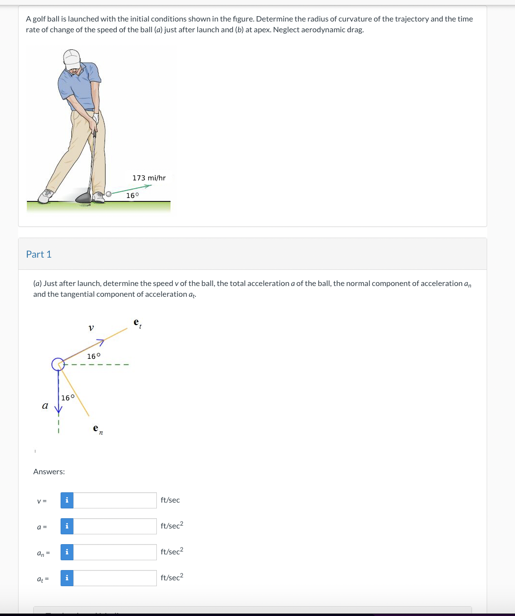 Solved A golf ball is launched with the initial conditions | Chegg.com