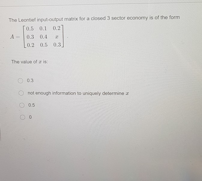 Solved The Leontief input-output matrix for a closed 3 | Chegg.com