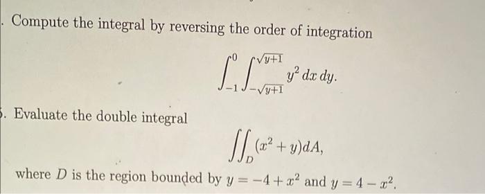 Solved Compute the integral by reversing the order of | Chegg.com