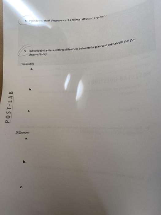 LABORATORY 3 CELL STRUCTURE AND FUNCTION Name: Date: | Chegg.com