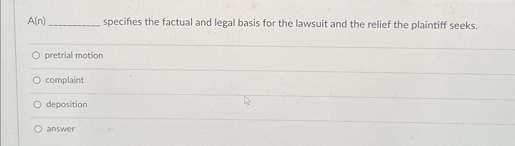 Solved A(n) ﻿specifies the factual and legal basis for the | Chegg.com