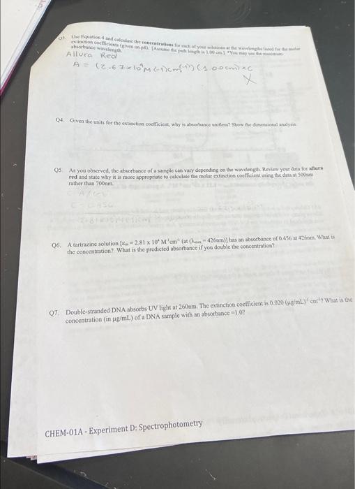 Q3. Use Equation 4 and calculate the concentrations | Chegg.com