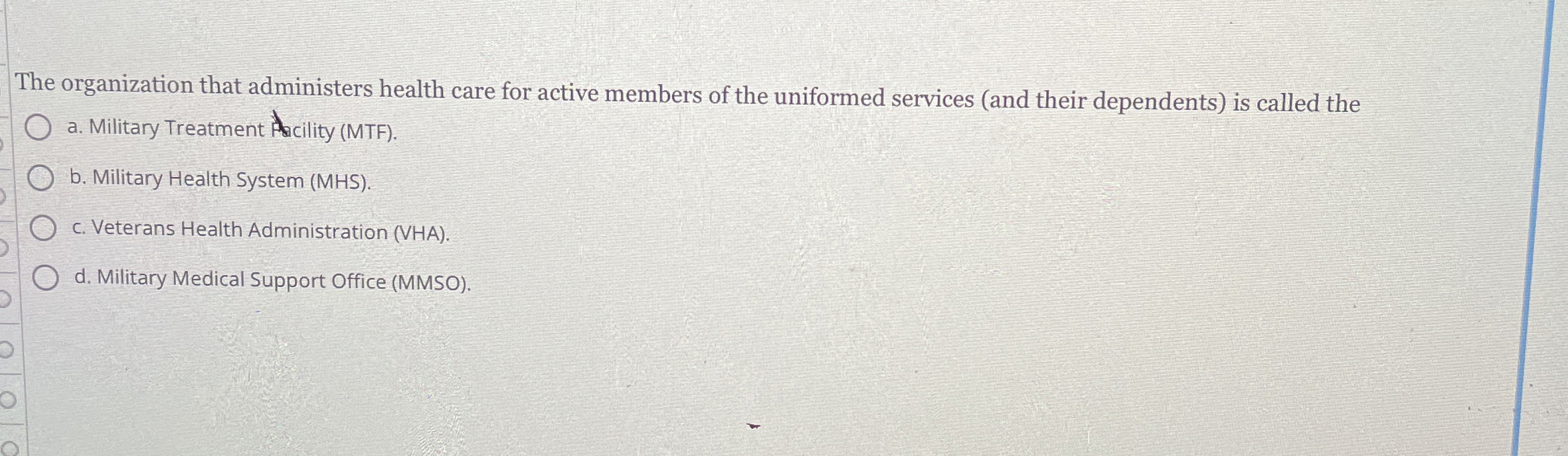 Solved The organization that administers health care for | Chegg.com