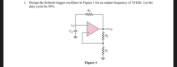 Solved 1. Design the Schmitt trigger oscillator in Figure 1 | Chegg.com