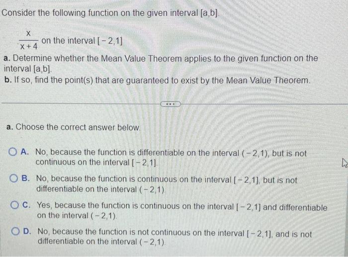 Solved Consider the following function on the given interval | Chegg.com