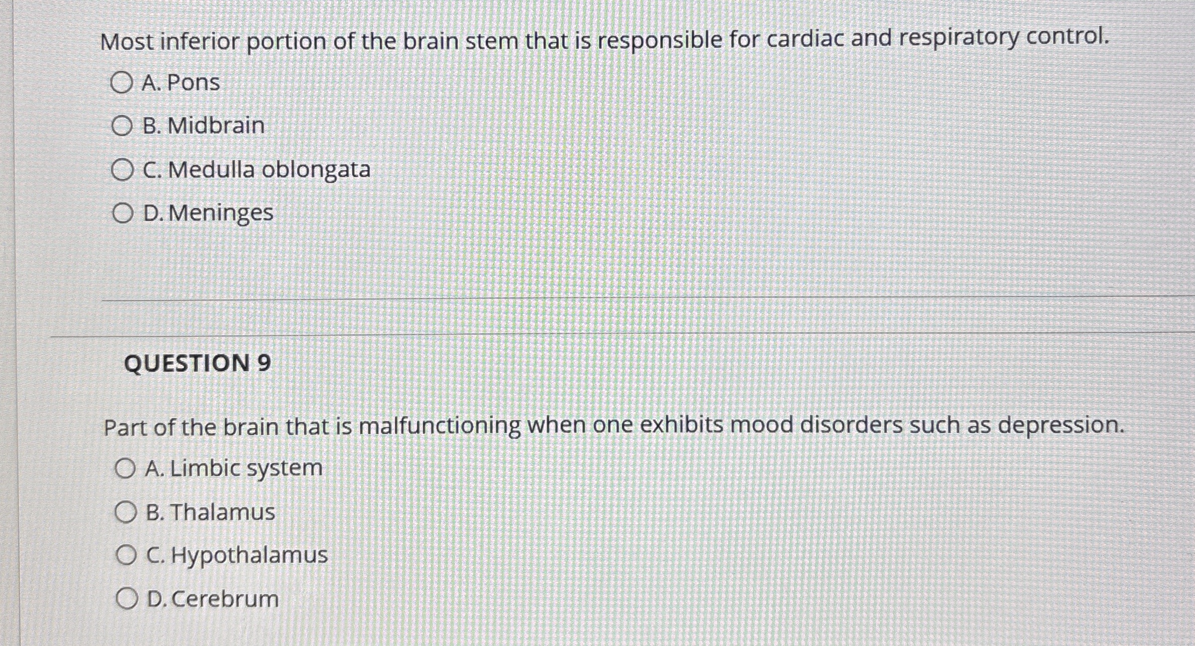 Solved Most inferior portion of the brain stem that is | Chegg.com