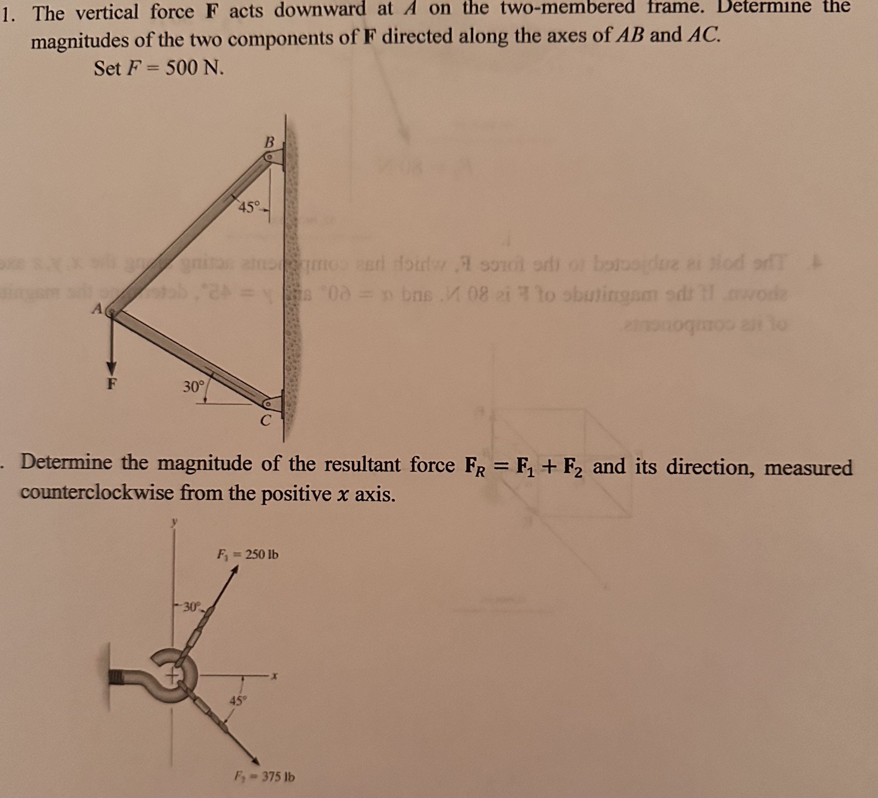 Solved The vertical force F ﻿acts downward at A ﻿on the | Chegg.com