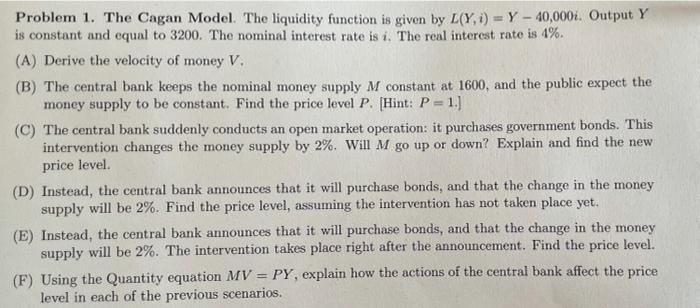 Solved Problem 1. The Cagan Model. The liquidity function is | Chegg.com