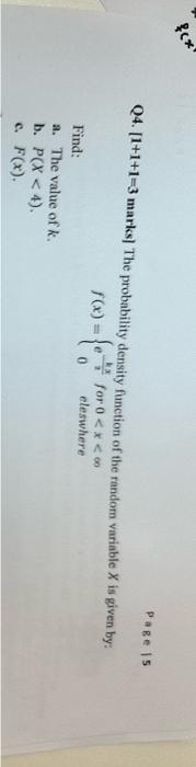 Solved Q4. [1+1+1=3 marks] The probability density function | Chegg.com