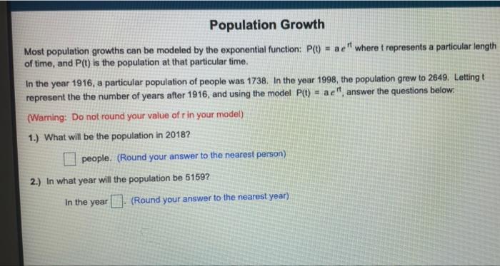 Solved Population Growth Most population growths can be | Chegg.com