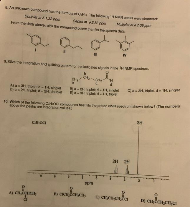 Solved 8. An unknown compound has the formula of C2H12. The | Chegg.com