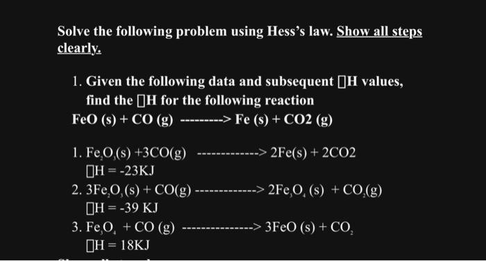 Solve the following problem using Hess's law. Show | Chegg.com