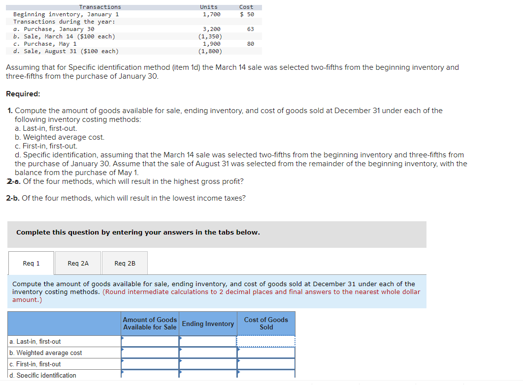 Solved Assuming that for Specific identification method | Chegg.com