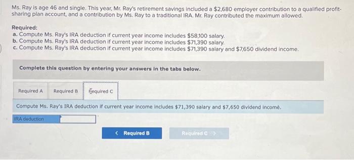 Solved Ms. Ray is age 46 and single. This year, Mc. Ray's | Chegg.com