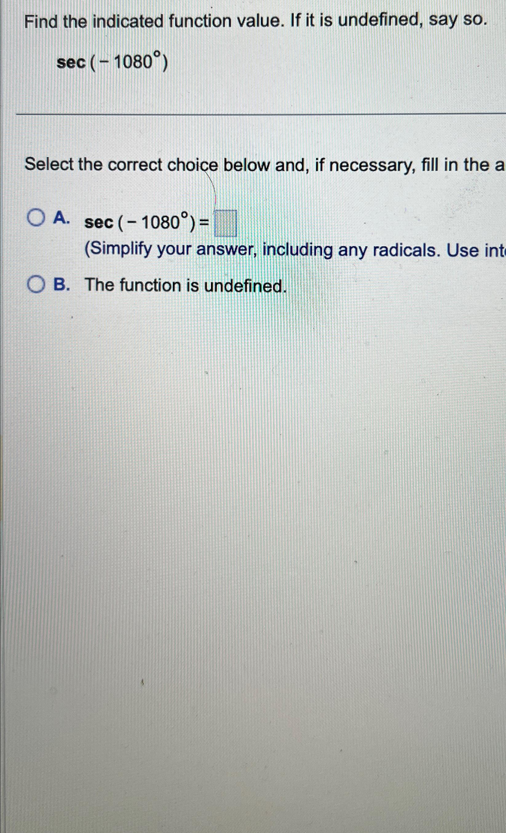 Solved Find the indicated function value. If it is | Chegg.com