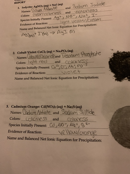 Solved REPORT 1. lodyrite: AgNO, (aq) + Nal (aq) Names: | Chegg.com