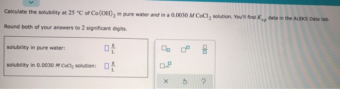 Calculate the solubility at 25 °C of Co(OH)2 in pure | Chegg.com