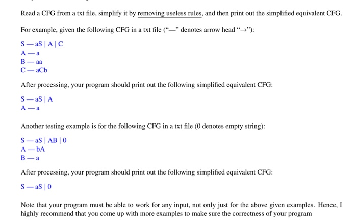 Solved Read a CFG from a txt file, simplify it by removing | Chegg.com