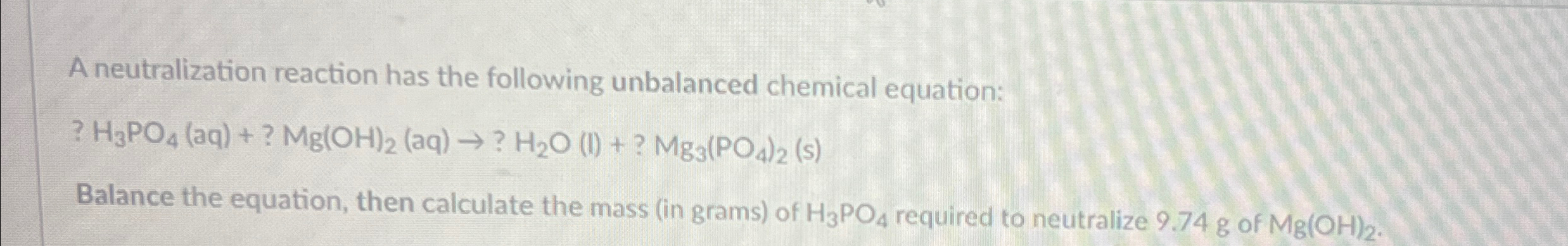 Solved A neutralization reaction has the following | Chegg.com