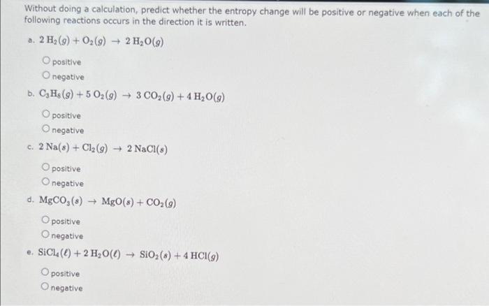 Solved Without doing a calculation, predict whether the | Chegg.com