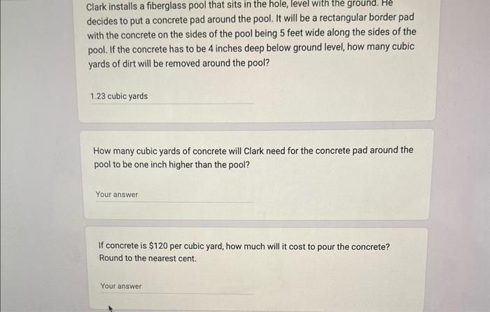 Solved Swimming Pool for Clark Clark Griswold has decided he | Chegg.com