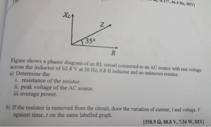 Solved Figure shows a phasor diagram of an RL circuit | Chegg.com