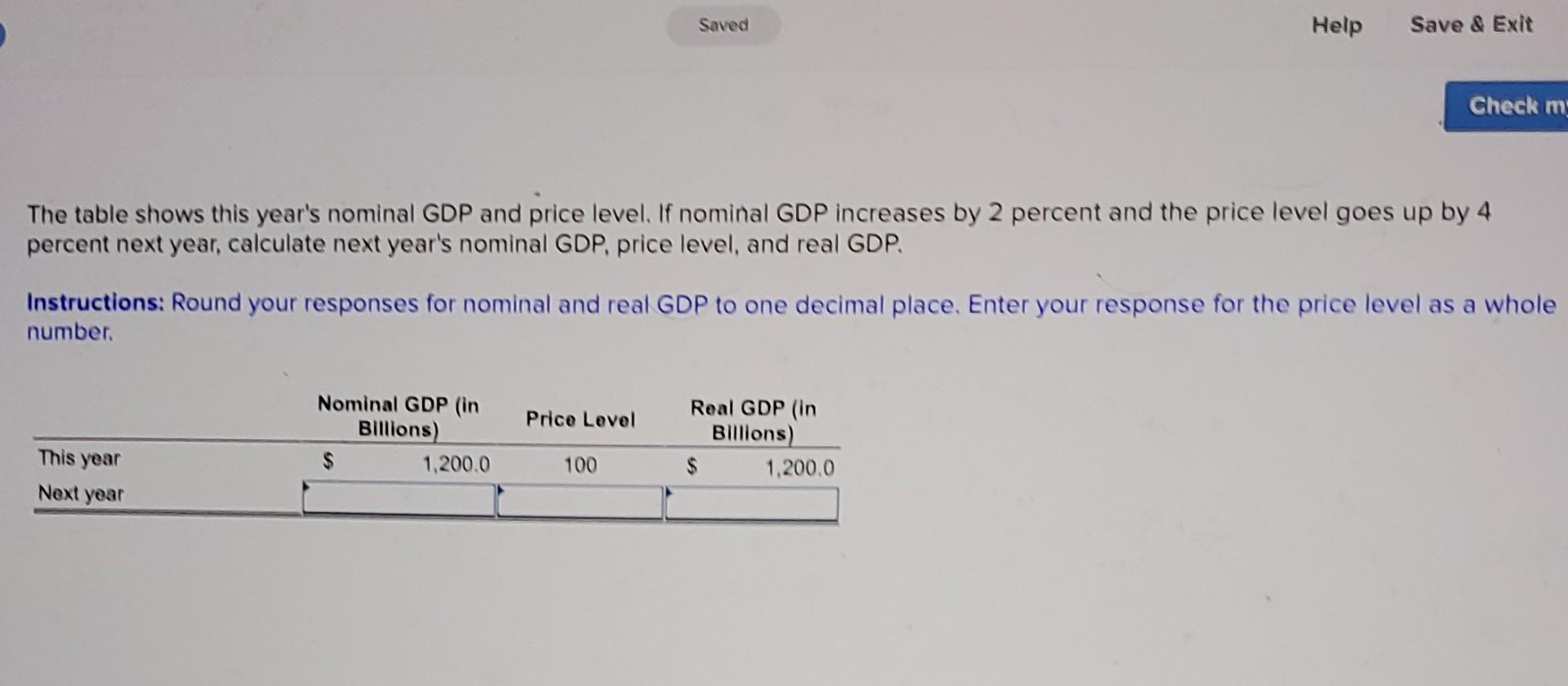 Solved Saved Help Save & Exit Check my The table shows this | Chegg.com