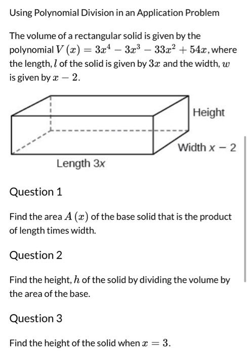 Solved Using Polynomial Division in an Application Problem | Chegg.com